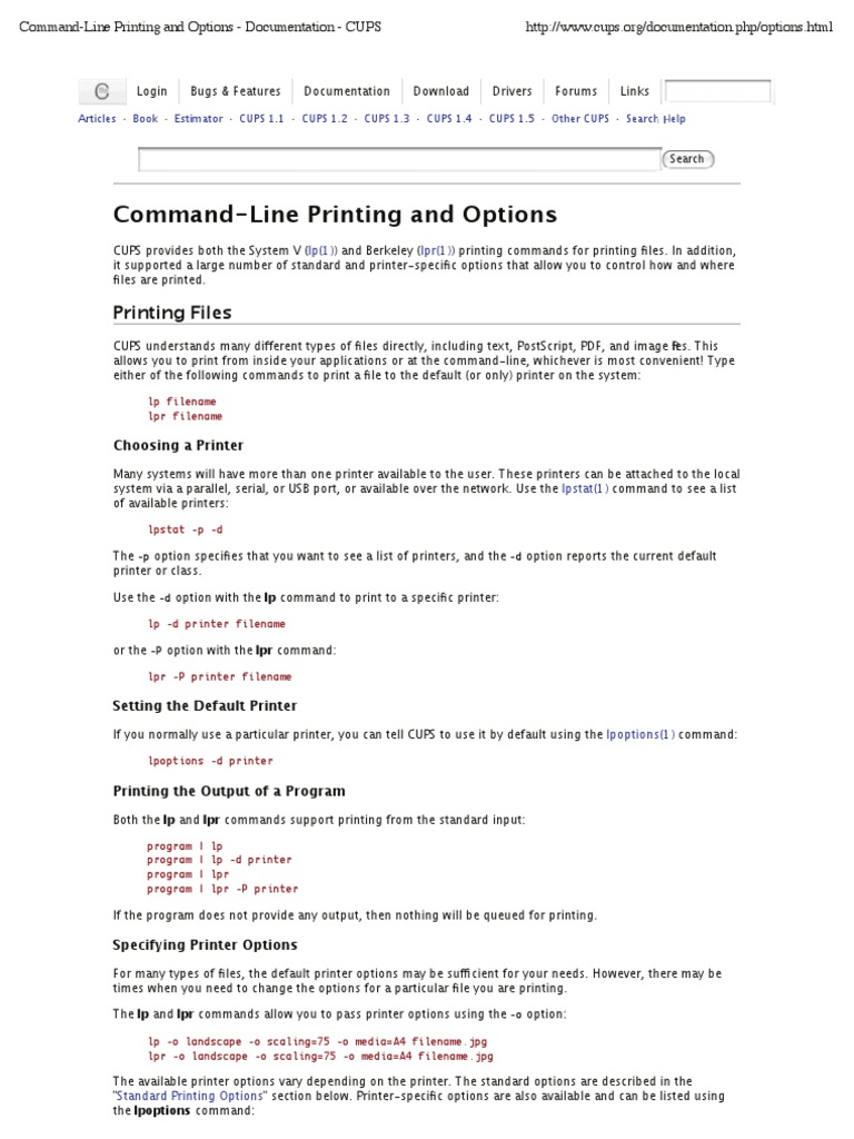 Command-Line Printing and Options - Documentation - CUPS | PDF | Printer (Computing) | Command ...