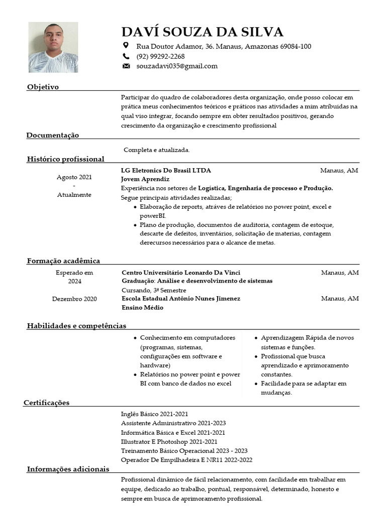 Daví Silva CV | PDF | Aprendizado | Microsoft Excel