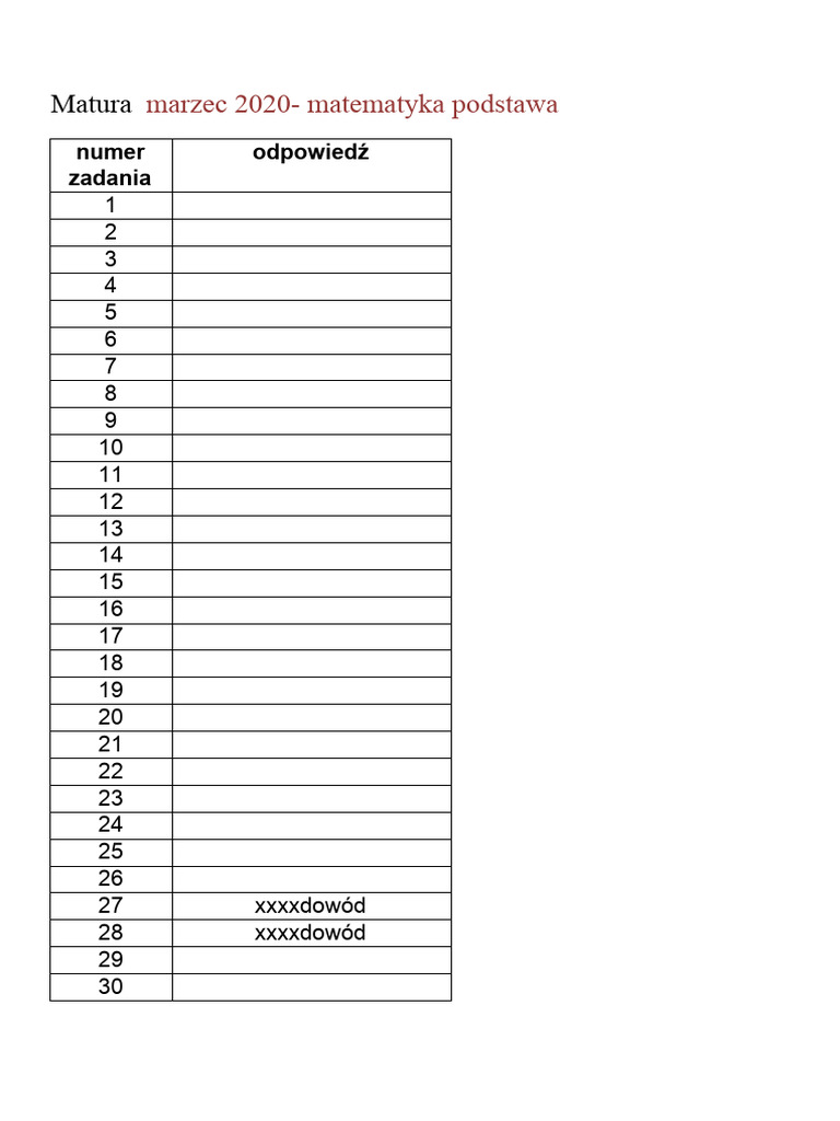 Matematyka Karta Odpowiedzi | PDF