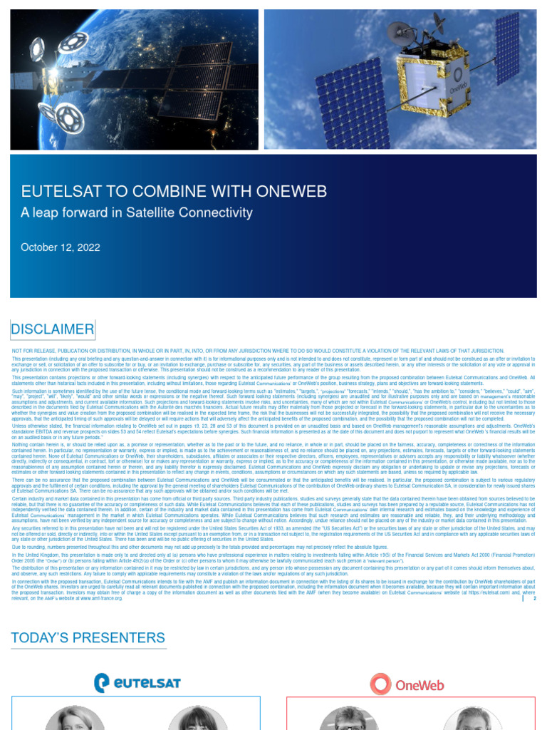 Satellite Merger: Eutelsat & OneWeb | PDF | Business | Finance & Money Management