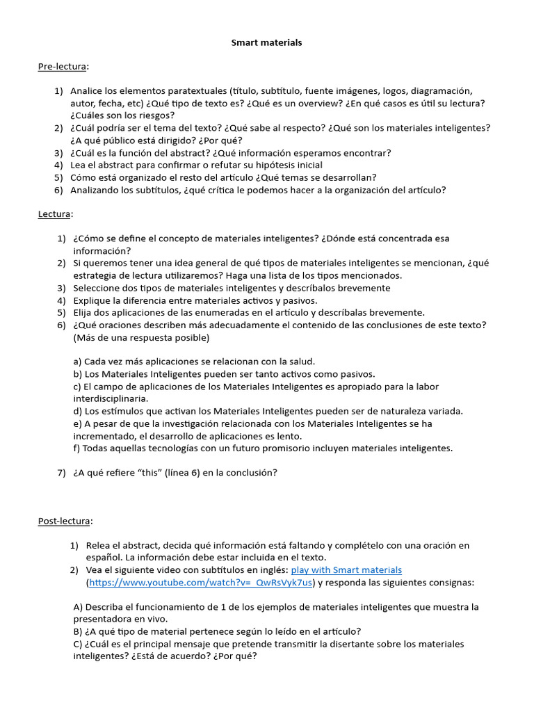 Text 4 Smart Materials Reading Guide PDF