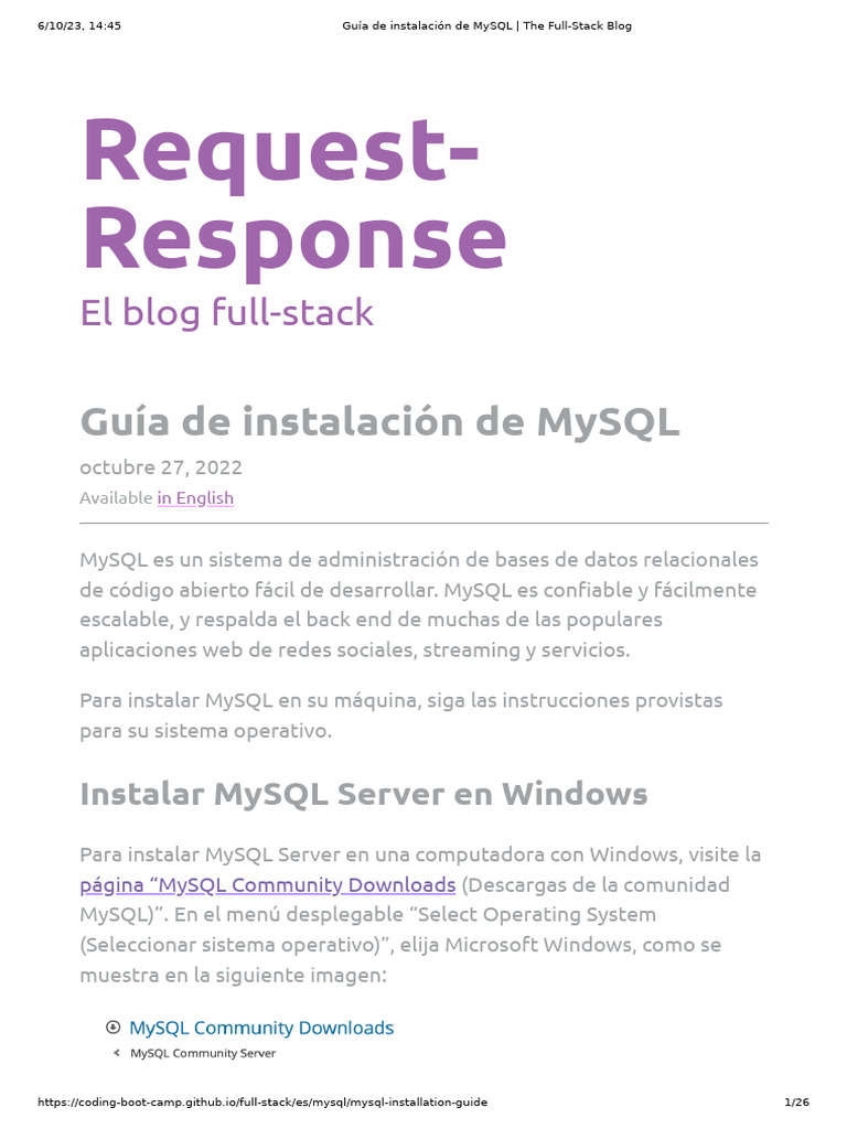 Guía de Instalación de MySQL - The Full-Stack Blog | PDF