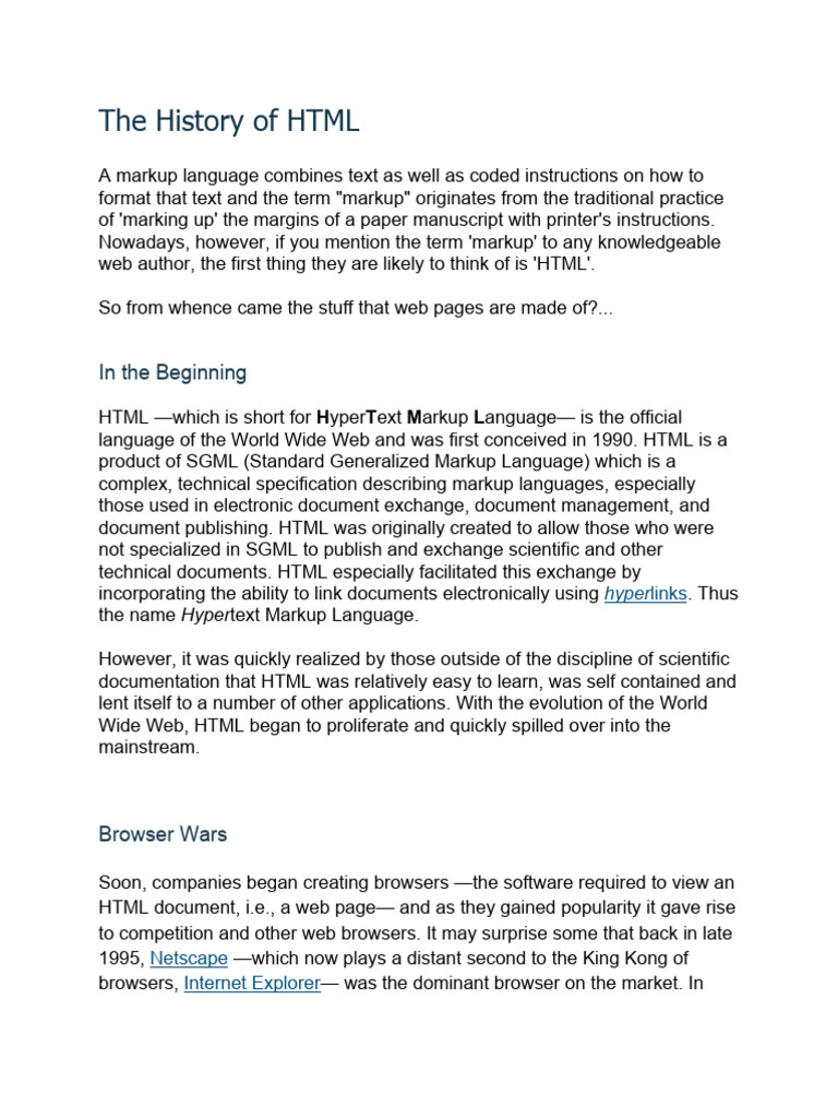 The History of HTML | PDF | Markup Language | Html