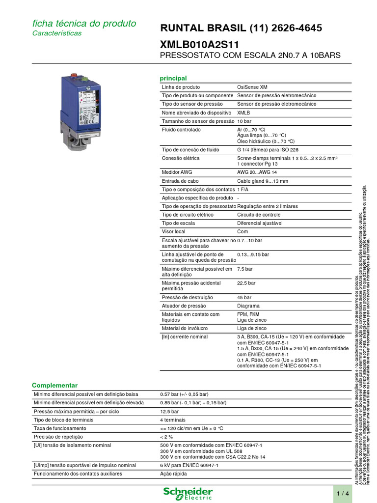 XMLB010A2S11 Manual Pressotato | PDF
