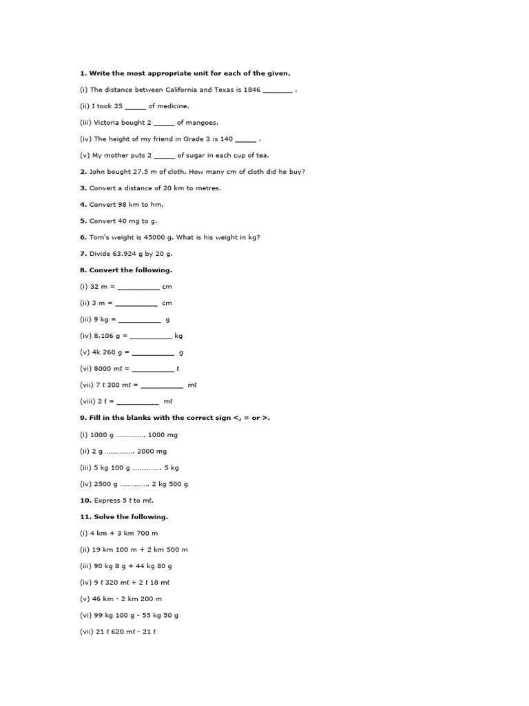 Measurement Class 5 | PDF