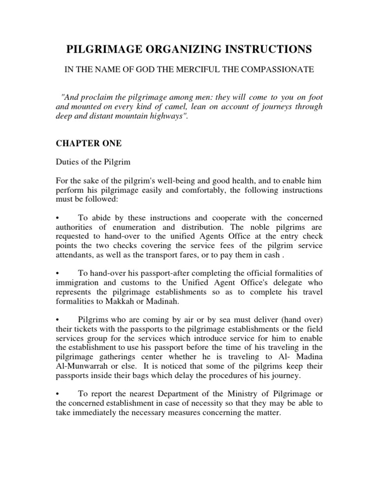 Pilgrimage Organizing Instructions | PDF