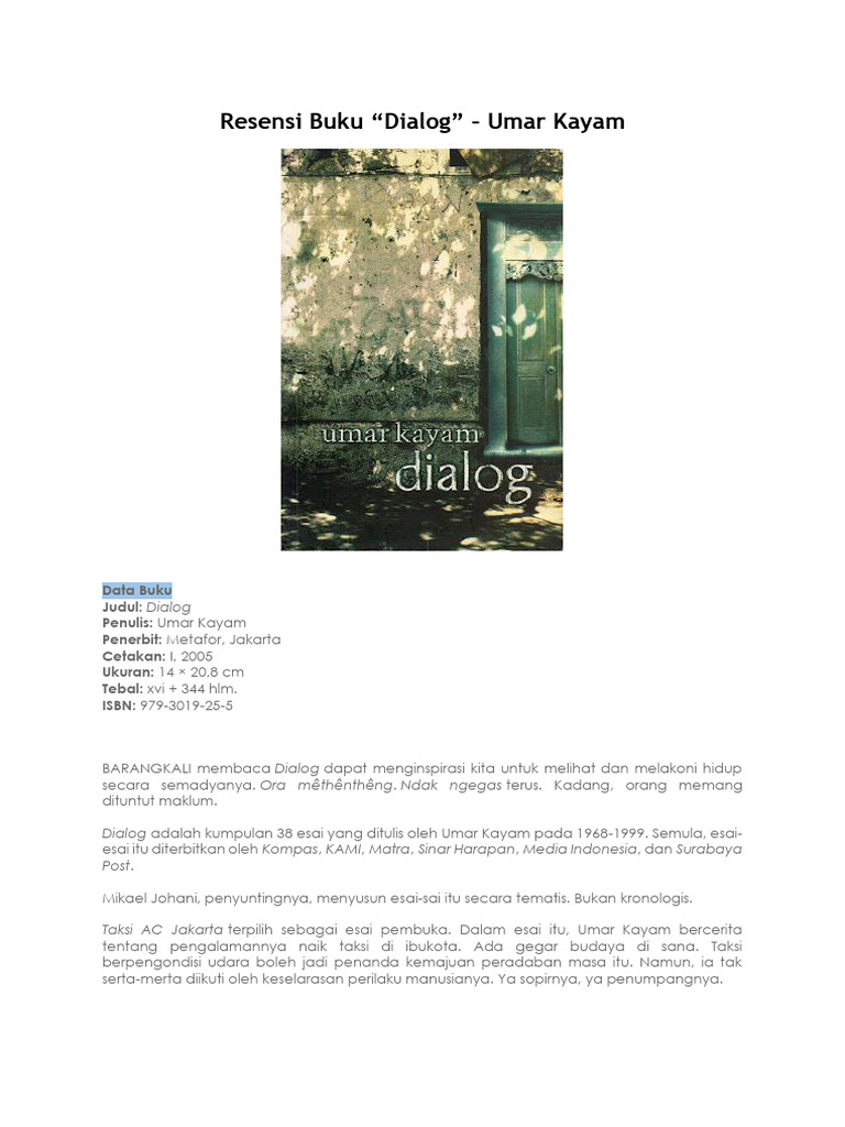 Resensi Buku Dialog - Umar Kayam | PDF