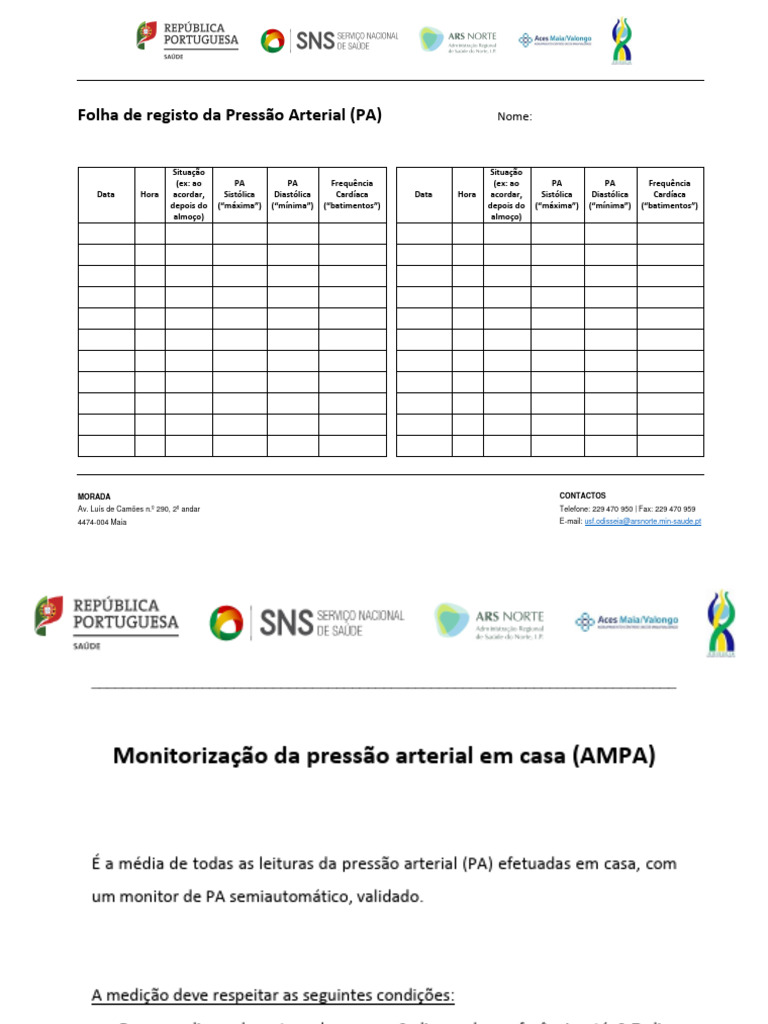 2021.02. Registo Da Pressão Arterial Ampa Usf Odisseia | PDF