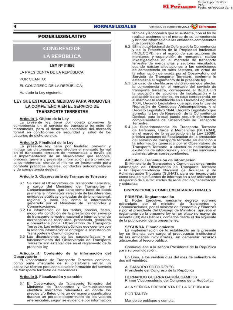 Congreso de La República: Normas Legales | PDF