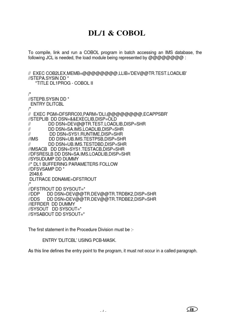 COBOL DL/1 batch programs | PDF | Software Development | Computer Engineering