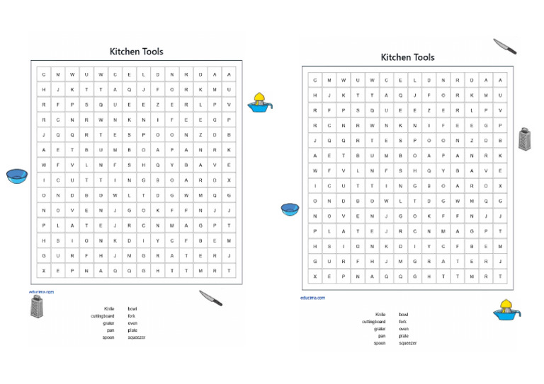 Sopa de Letras Kitchen Tools | PDF