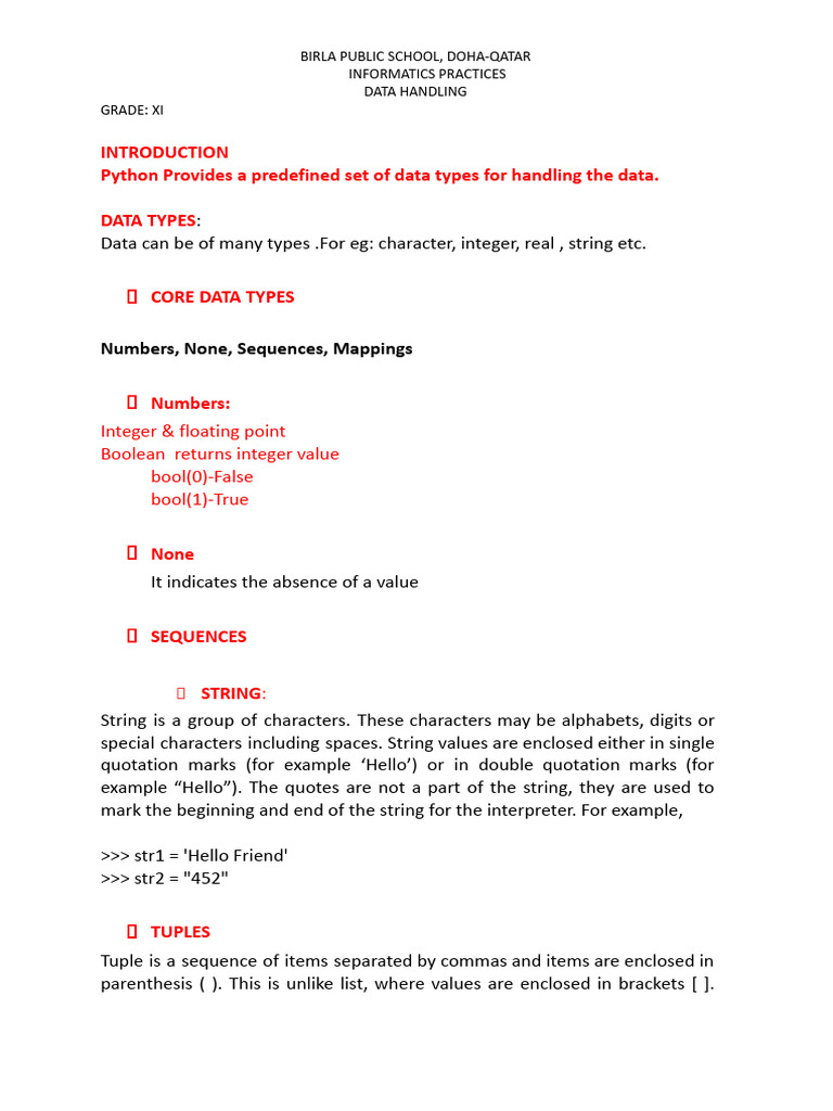 XI IP Data Handling Notes | PDF | Computers | Technology & Engineering