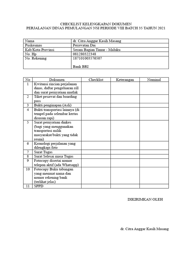 CHECKLIST KELENGKAPAN DOKUMEN | PDF
