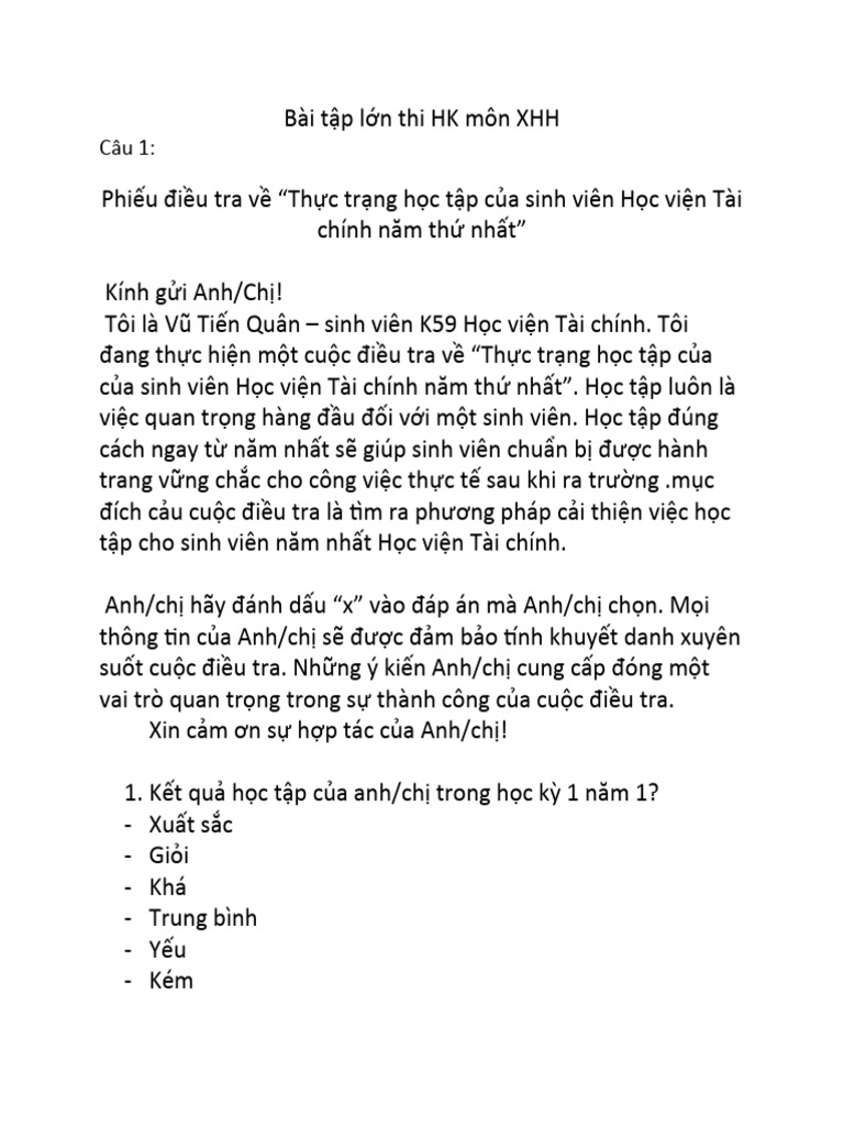 Bài Tập Lớn Thi HK Môn XHH | PDF