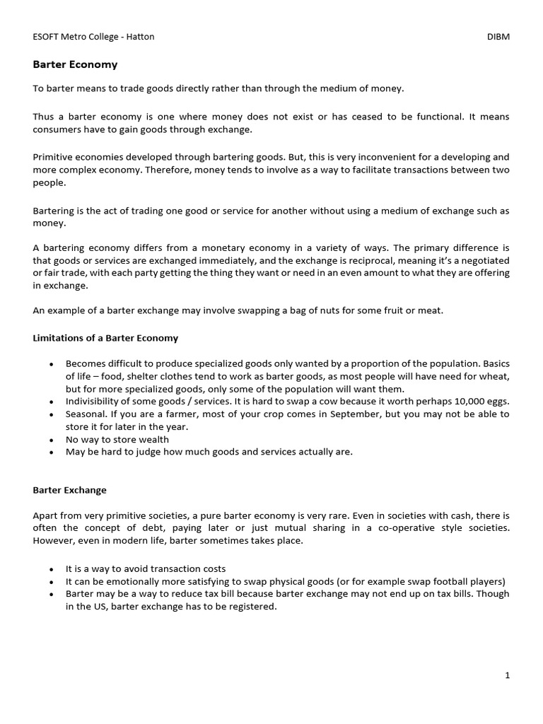 Barter Economy | PDF