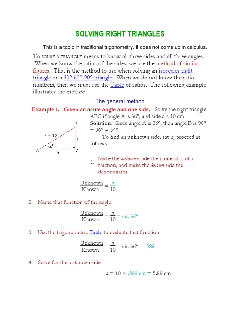 Solving Right Triangles | PDF | Triangle | Trigonometric Functions