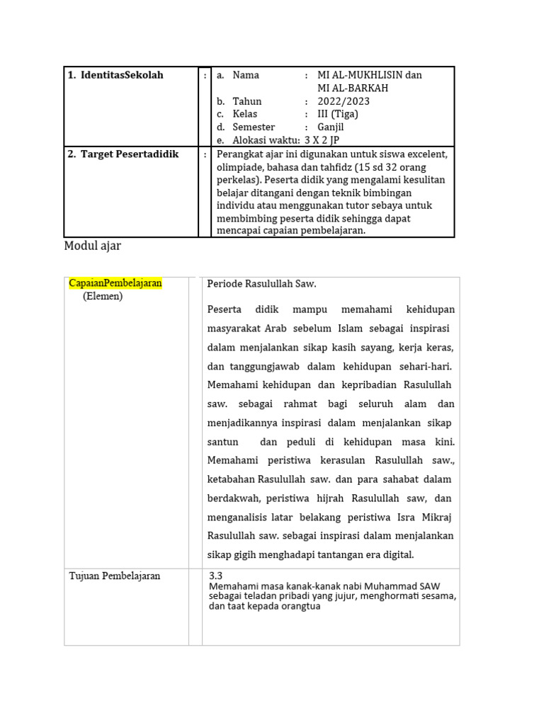 Modul Ajar Kelas 3 Ski | PDF