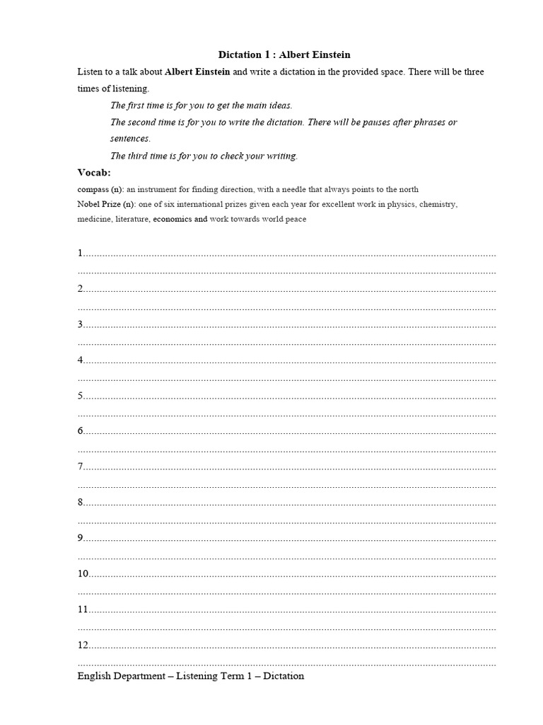 Dictation 1 - Albert Einstein | PDF | Science | Physics