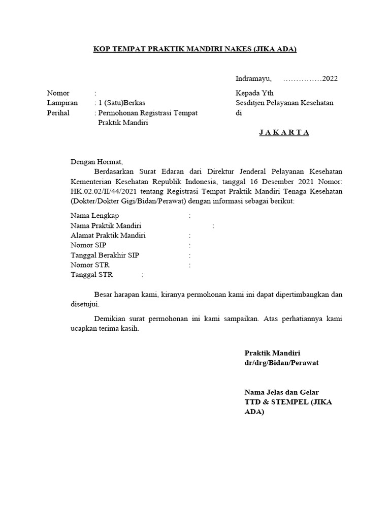 Surat Permohonan Registrasi Praktik Mandiri | PDF