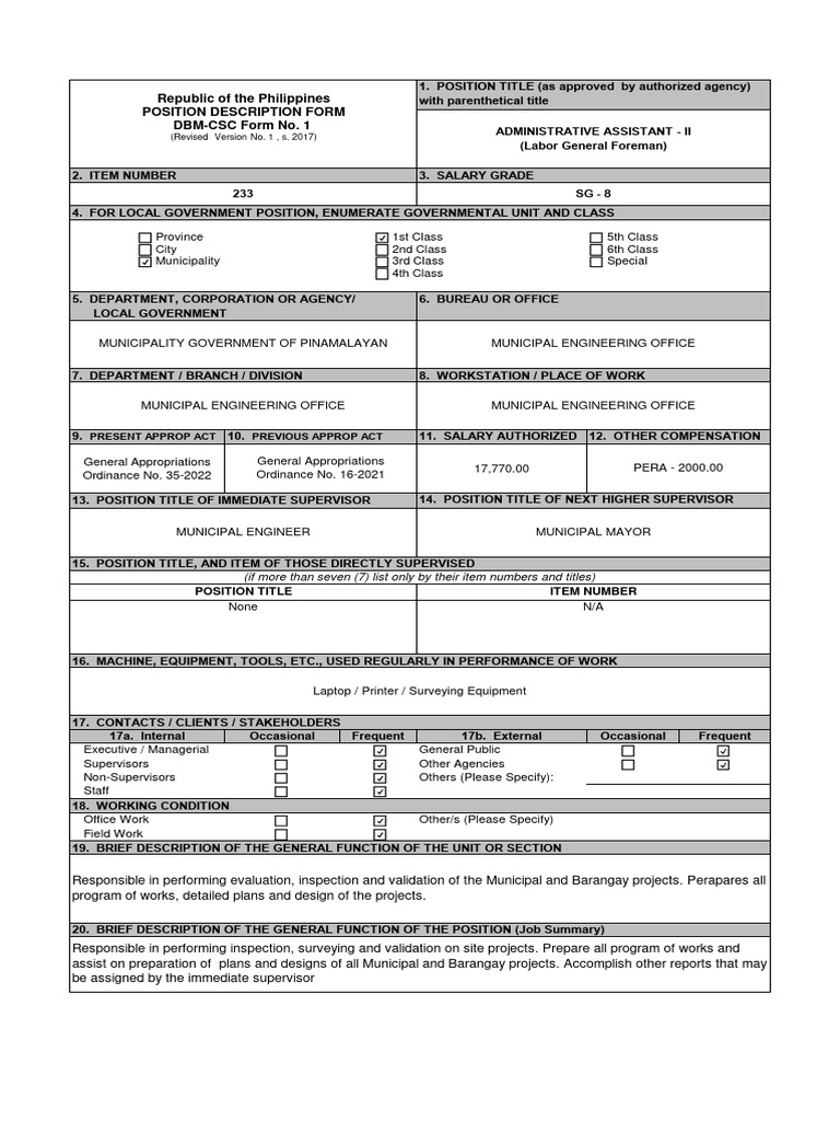 Position Description Form PDF | PDF