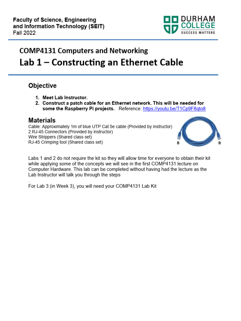 COMP 4131 - Lab 1 - Patch Cable Construction - Fall2022 | PDF