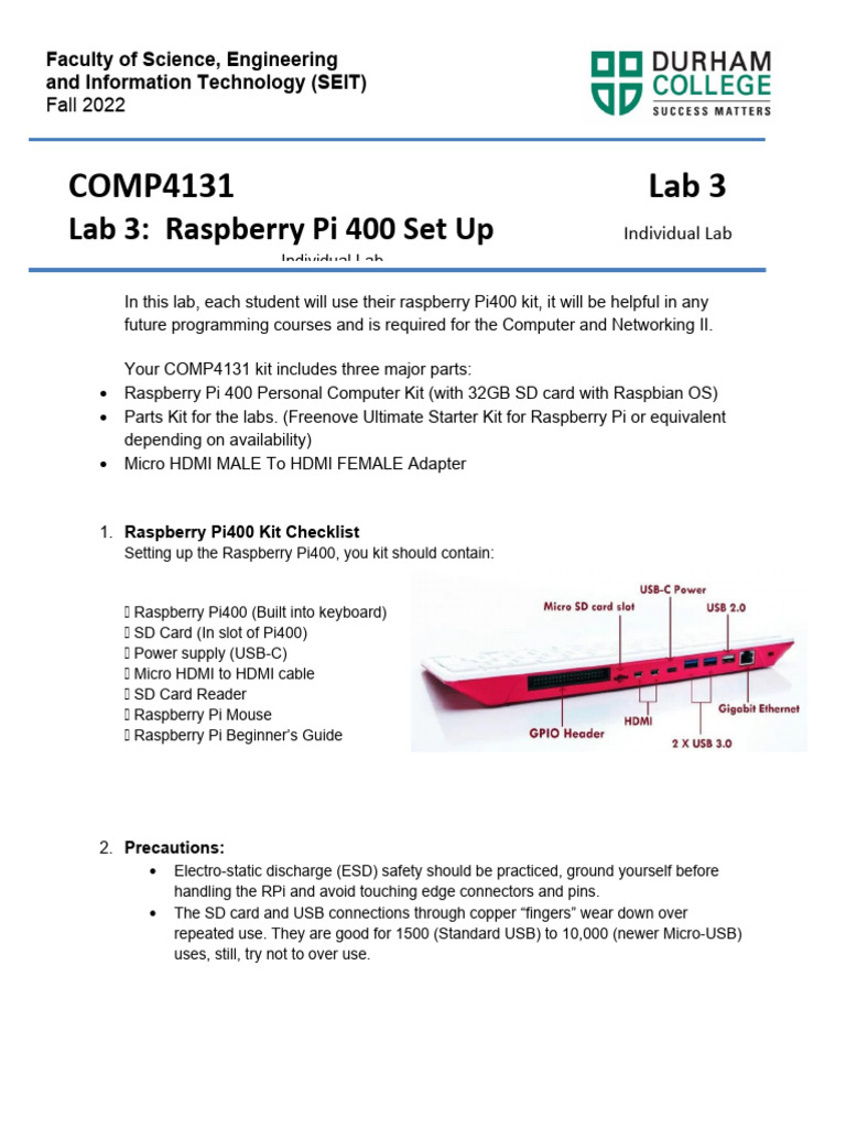 COMP 4131 - Lab 3 - Raspberry Pi400 Set Up - Fall2022 | PDF | Computers