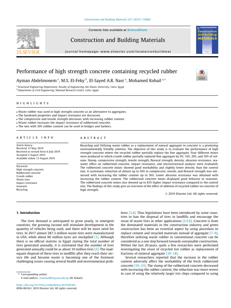 High Strength Concrete with Recycled Rubber | PDF | Concrete | Strength ...