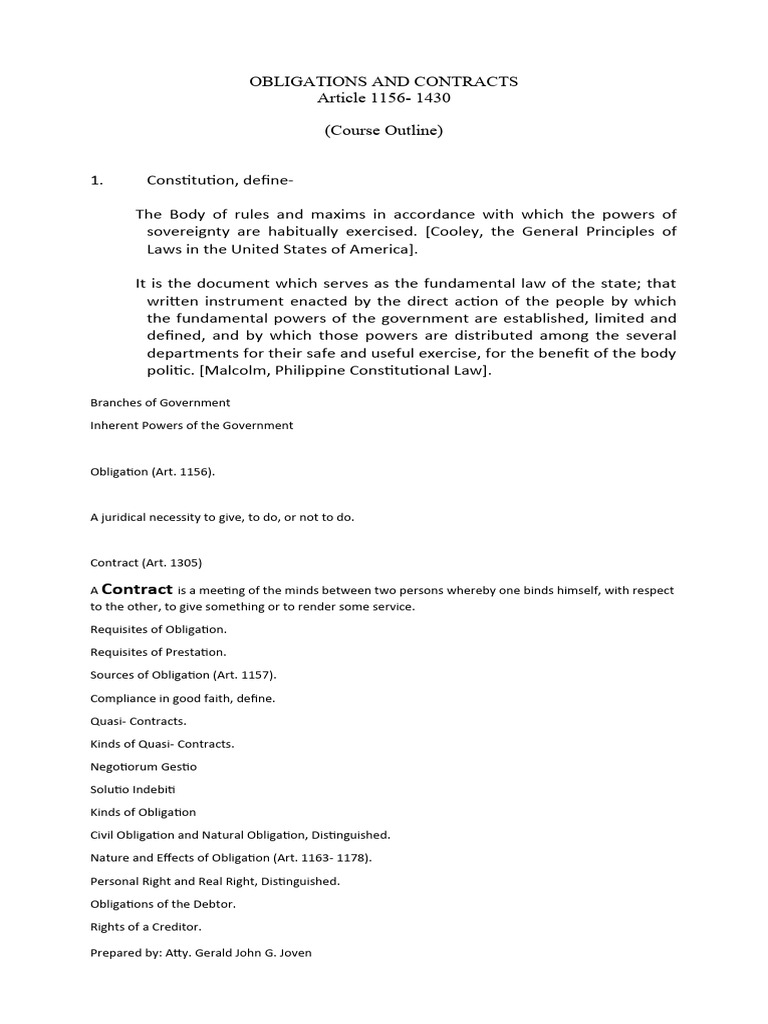Obligation and Contracts 2023 24 | PDF | Law