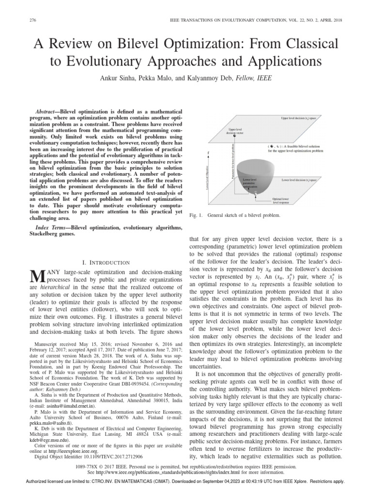 A Review On Bilevel Optimization From Classical To Evolutionary Approaches and Applications ...