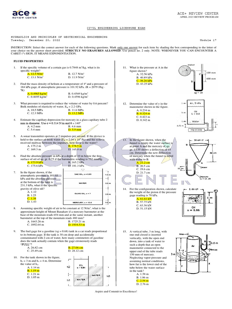 CE Module 17 - Fluid Properties (Answer Key) | PDF