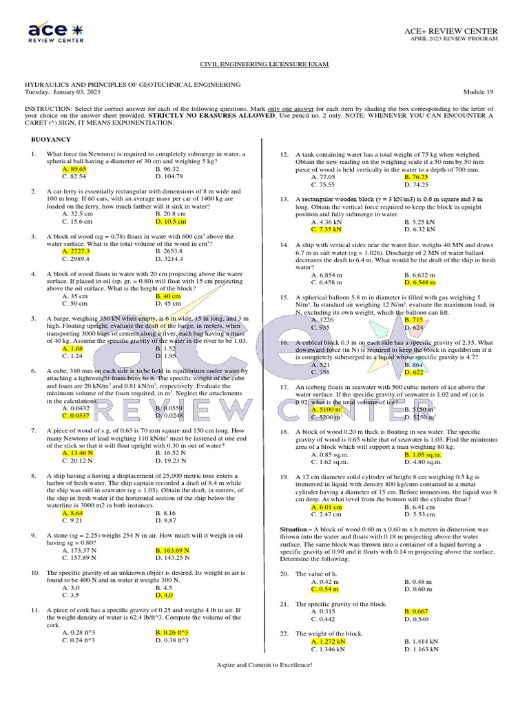 CE Module 19 - Buoyancy (Answer Key) | PDF