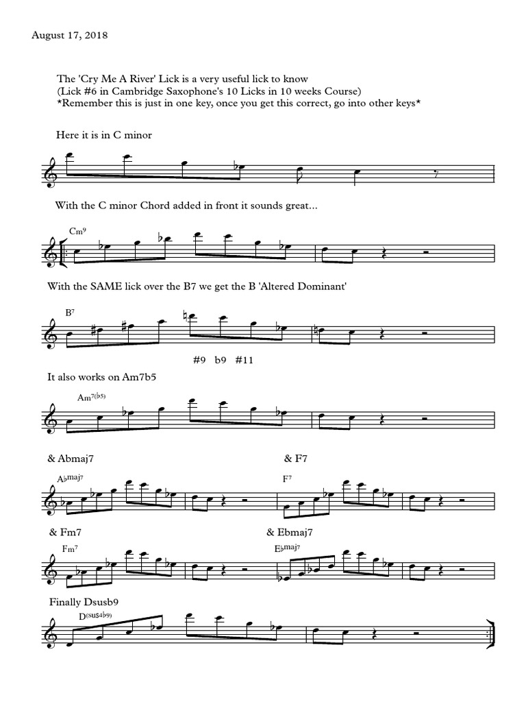 Cry Me A River Lick Worksheet | PDF