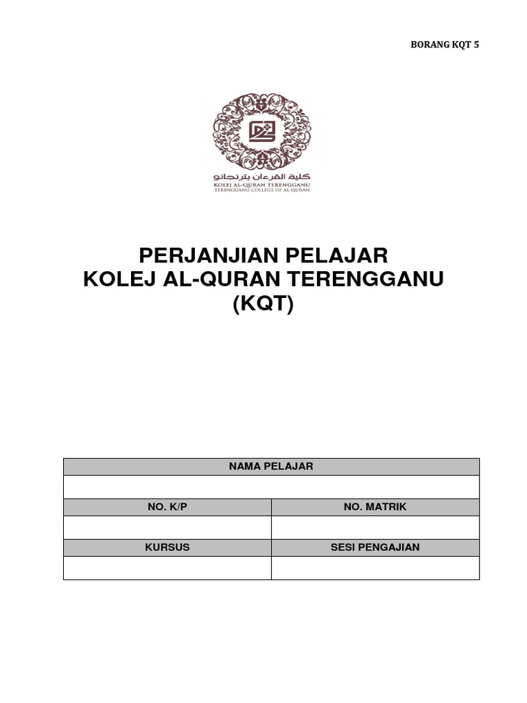 Perjanjian Pelajar Kolej Al-Quran Terengganu (KQT) | PDF
