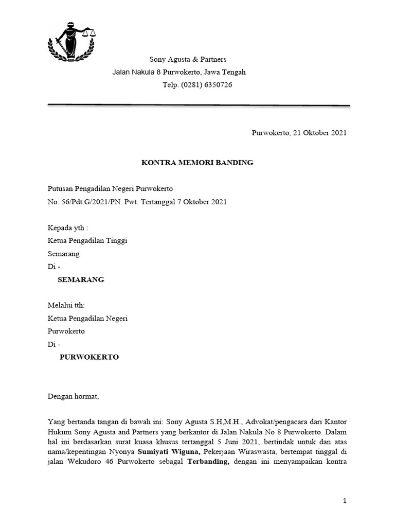 Kontra Memori - Banding - Perkara - Perdata | PDF