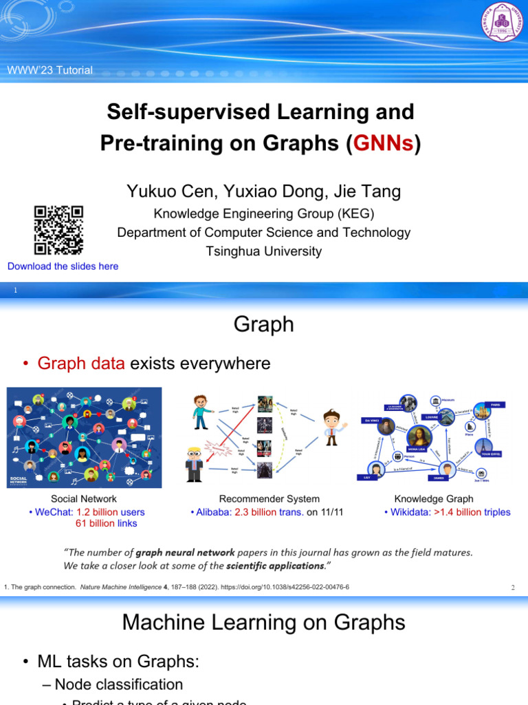 WWW23-Tutorial-V6 Self-supervised Learning and Pre-training on Graphs | PDF