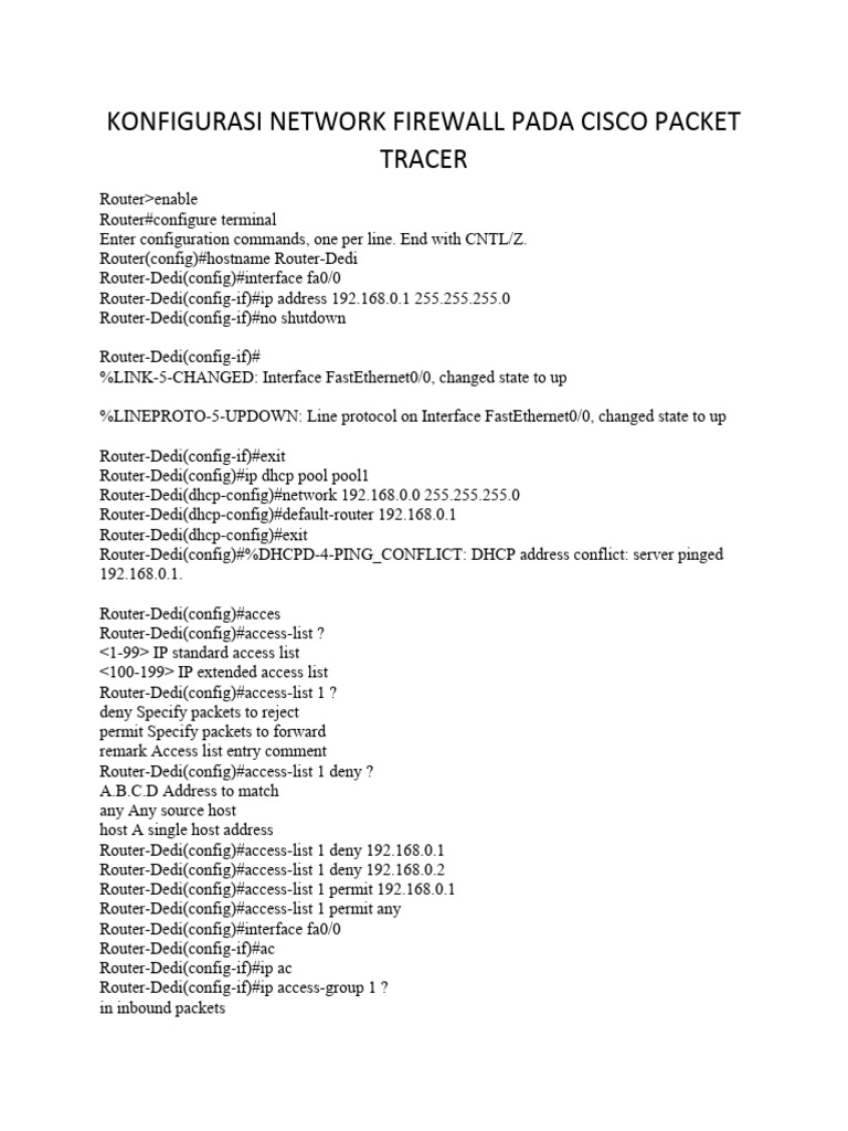 Konfigurasi Network Firewall Pada Cisco Packet Tracer | PDF