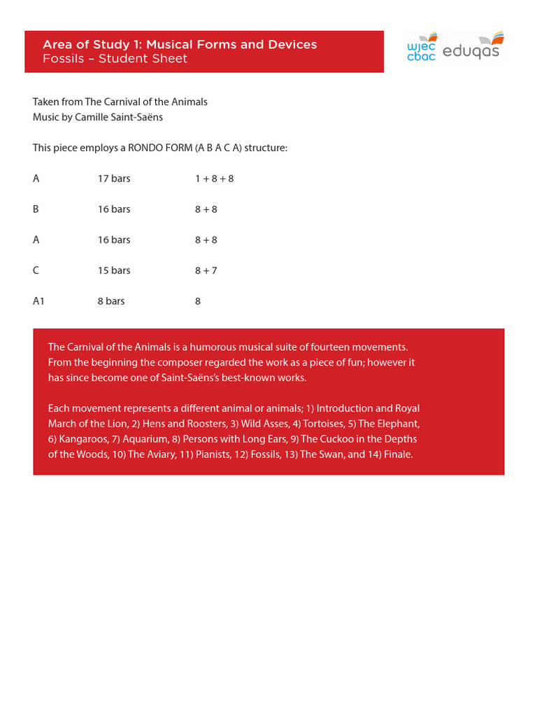 Fossils Student Sheet | PDF | The Carnival Of The Animals | Musical ...