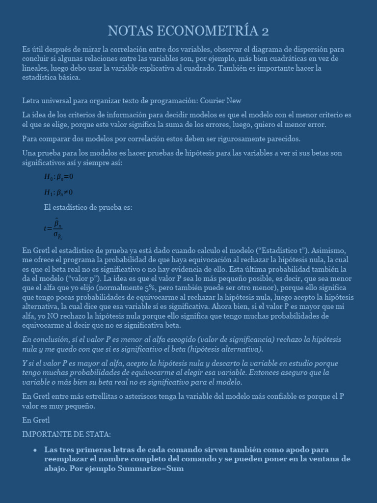 Notas Econometría 2 | PDF