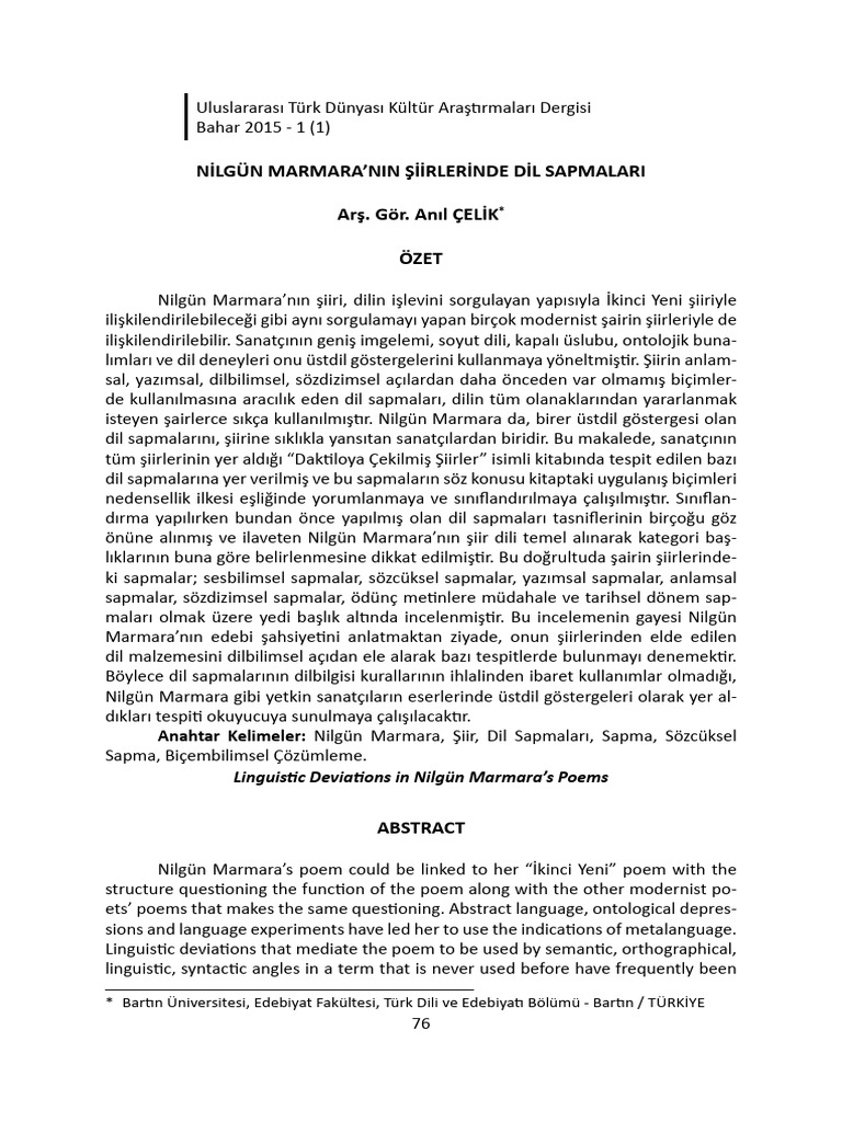 Nilgun Marmaranin Siirlerinde Dil Sapmal | PDF