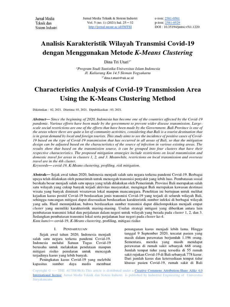 Analisis Karakteristik Wilayah Transmisi Covid-19 | PDF | Cluster Analysis | Algorithms And Data ...