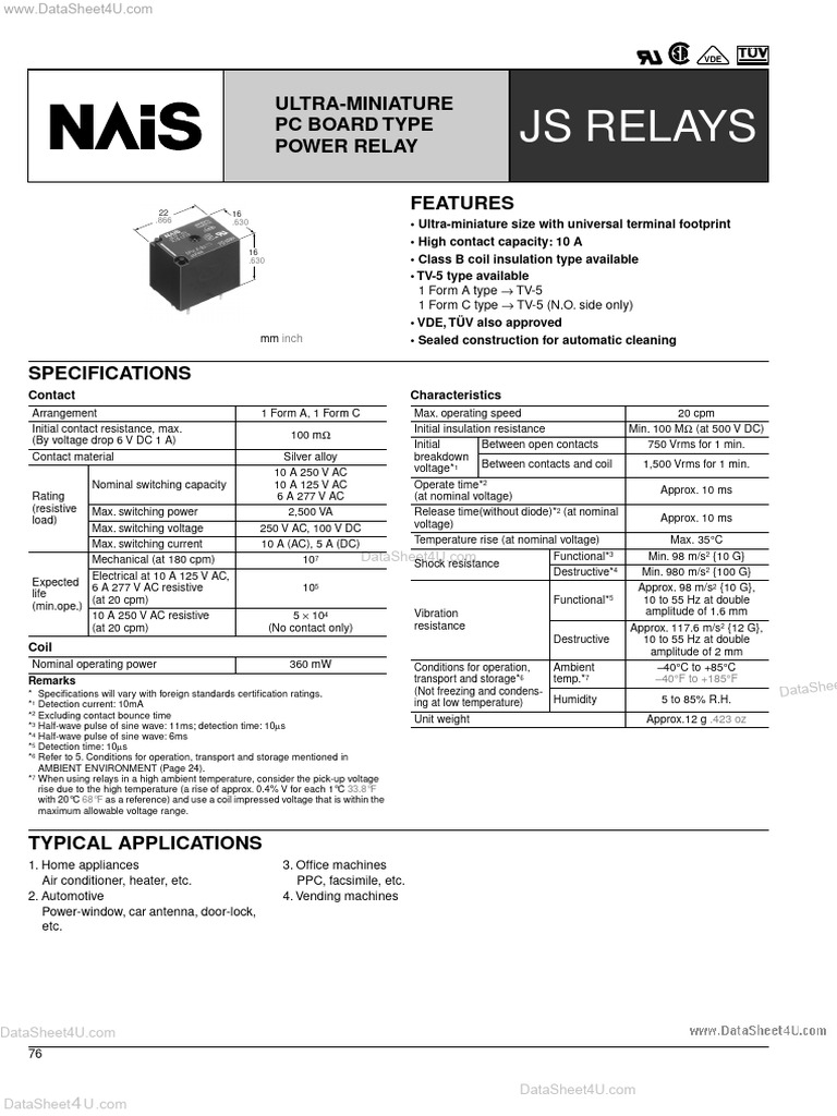 JS1-12V Nais | PDF | Relay | Electrical Resistance And Conductance