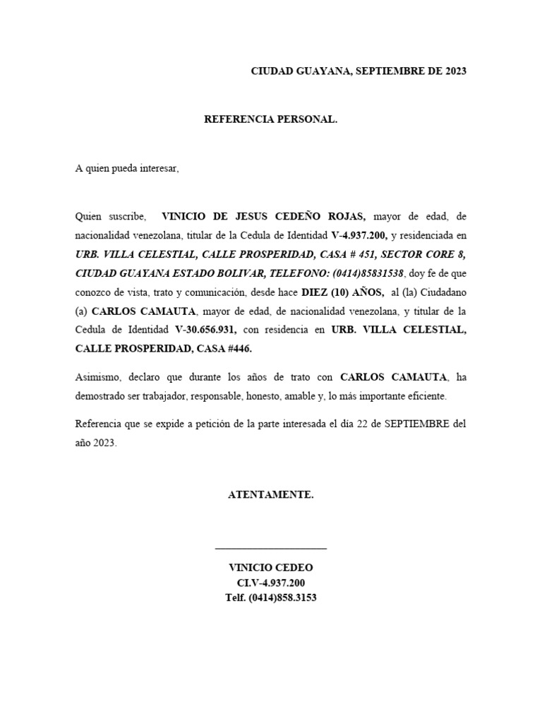 Referencia Personal | PDF
