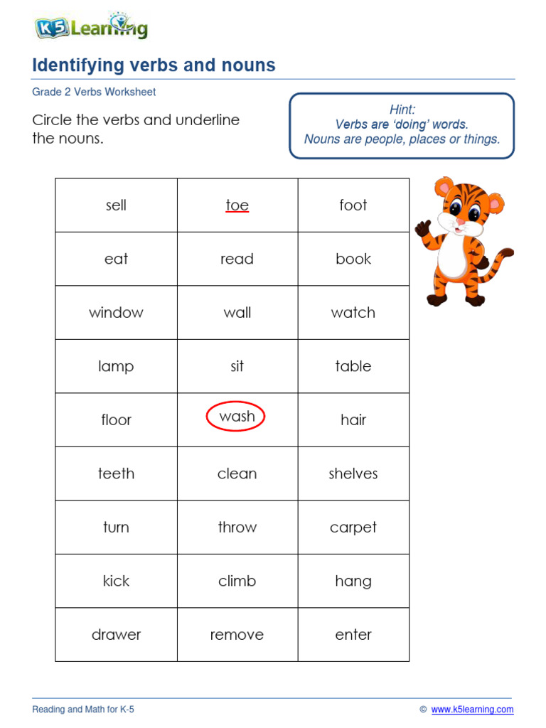 Identifying Verbs and Nouns Worksheet 2 | PDF