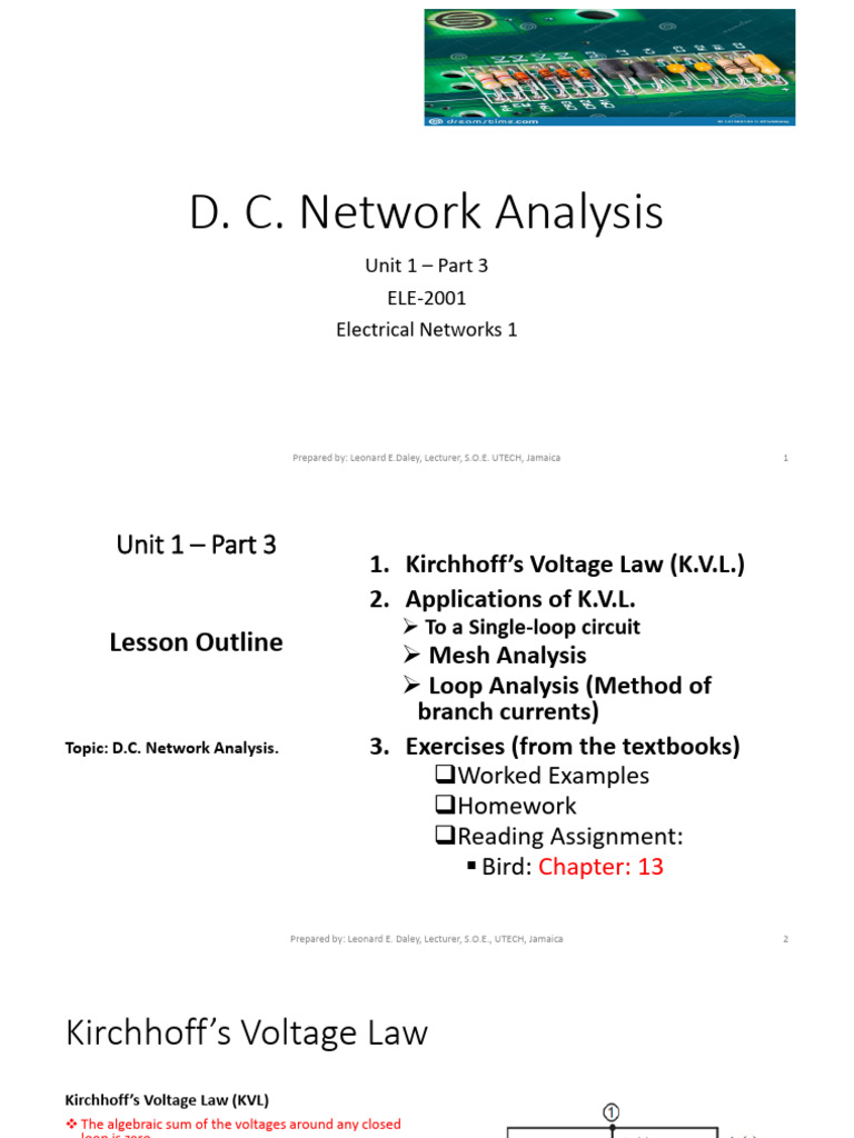 D.C. Network Analysis: Kirchhoff's Law | PDF | Electrical Network | Voltage
