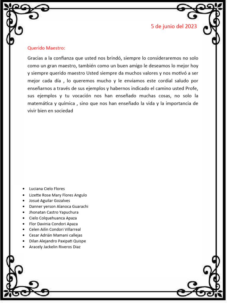 Carta para El Dia de Maestro | PDF | Crecimiento personal y profesional ...