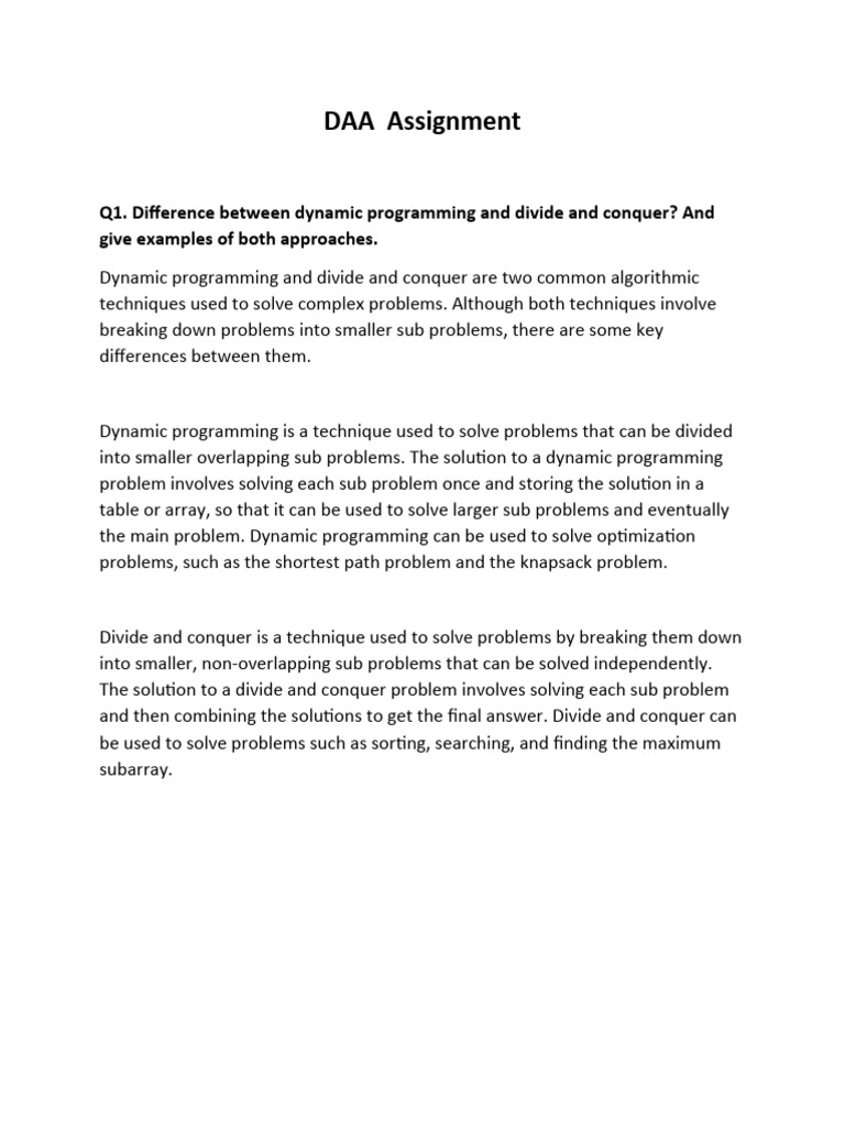 DAA Assignment | PDF | Dynamic Programming | Time Complexity