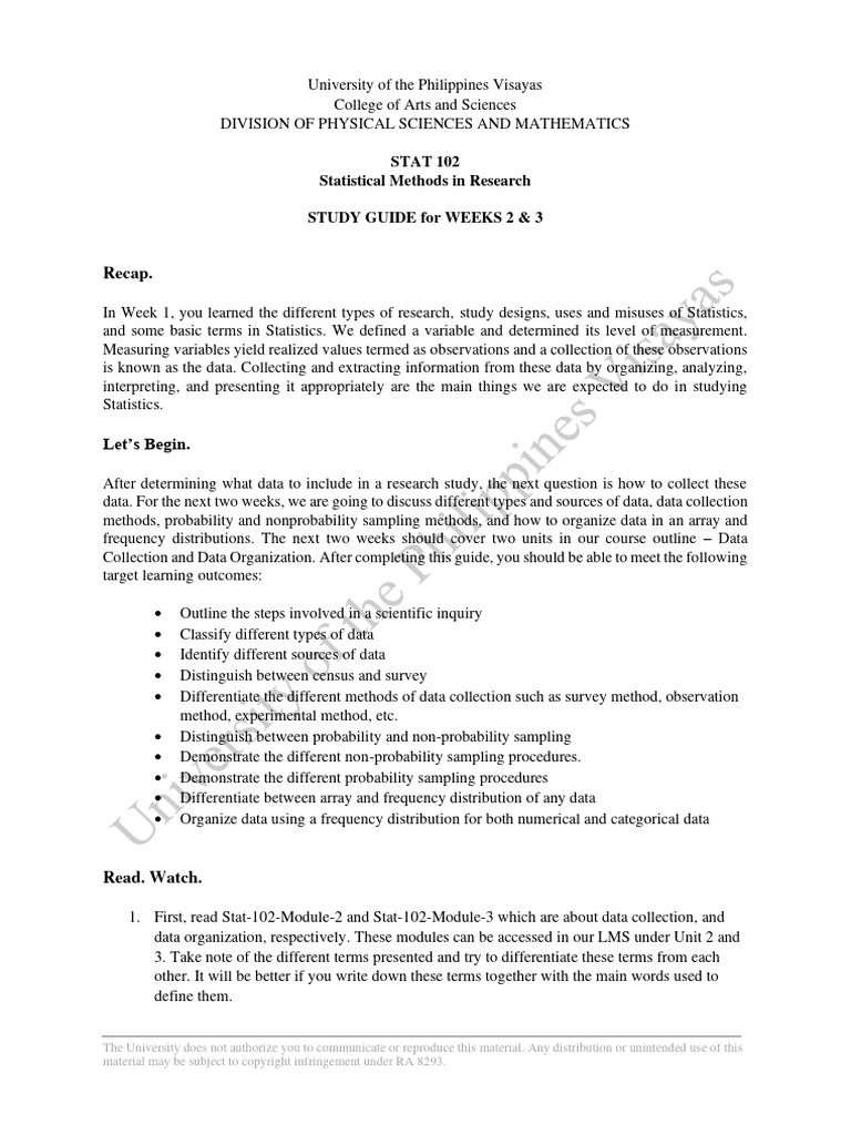 Stat 102 Study Guide | PDF | Statistics | Data