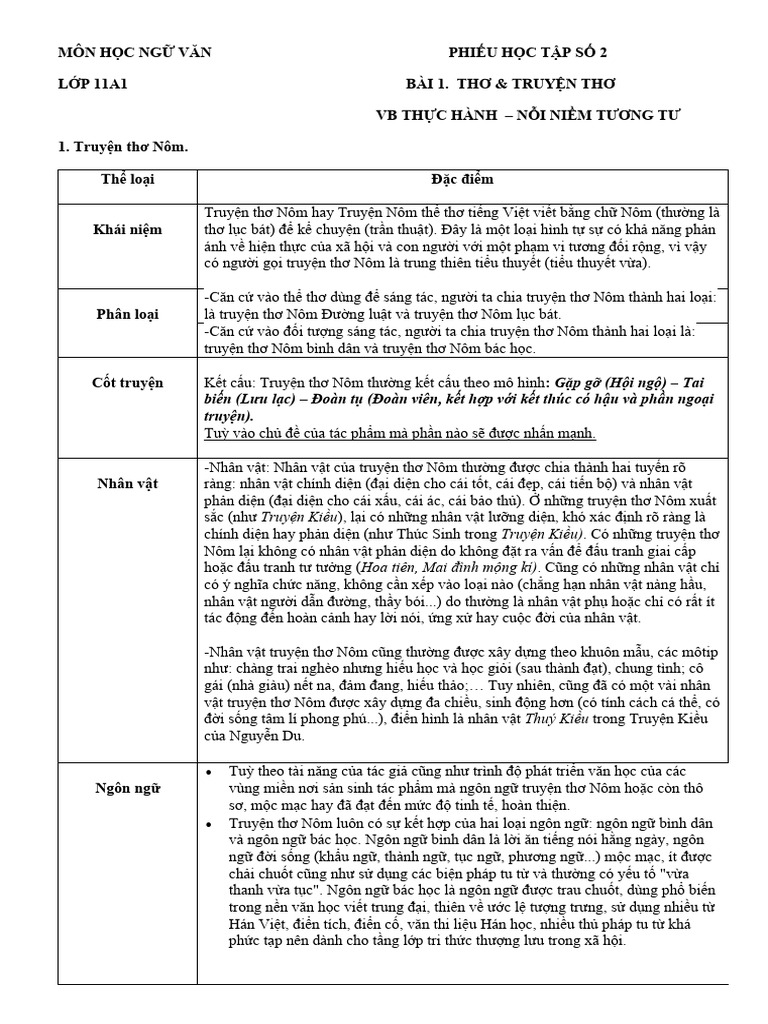 PHT 2 - Bài 1 - Thơ & Truyện thơ | PDF