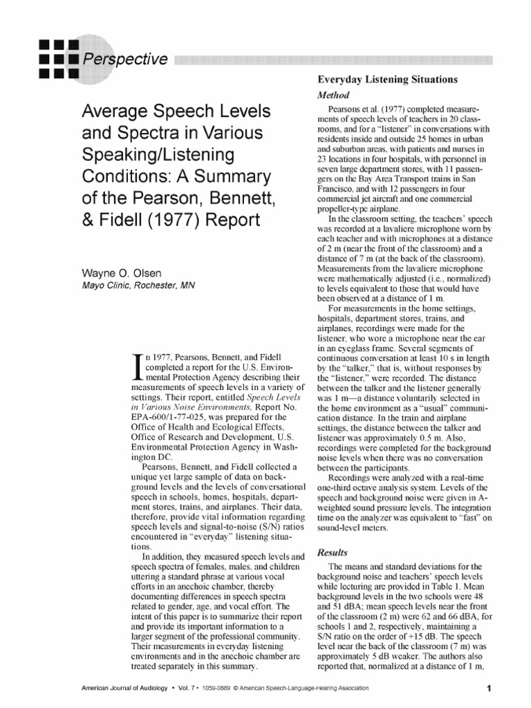 Speech Levels in Various Noise - Summary | PDF