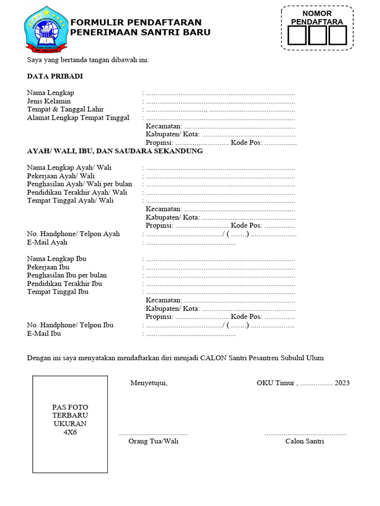 Formulir Santri Baru Pdf